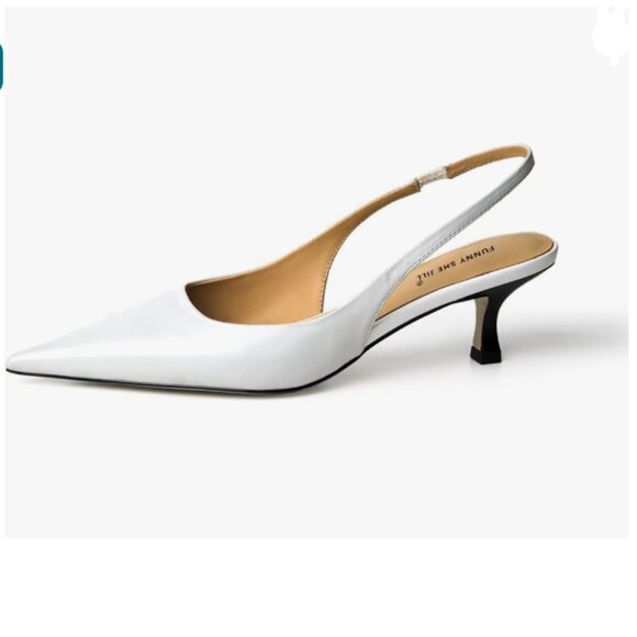 FSJ | Shoes | Fsj White Kitten Heel Slingback Sandal Pointy Toe Sexy Pumps Walking Shoes | Poshmark